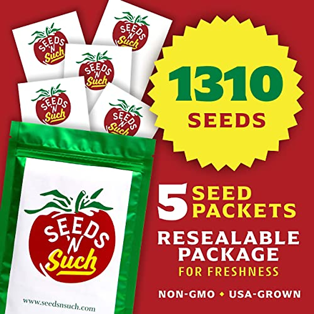 Seeds N Such 1310 Hand Selected Spring Vegetable Garden Seeds | Includes 5 Individually Packaged Seeds Tomatoes, Blue Beans, Cucumbers, Lettuce & Peppers | Untreated & Non-GMO