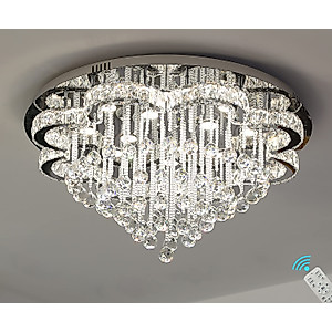W32inches Modern Raindrop Crystal Chandeliers Flush Mount Ceiling Chandeliers for High Ceiling Entrance Foyer Bedroom Dining Room Living Room LED Dimming 2700k 4500k 6000k Contemporary Chandelier