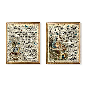 Alice in Wonderland Wall Art Decor - Alice Inspirational Saying Quotes Poster Print Room Decor, The Secret, Alice Fans Gift, Can't Go Back, Self Affirmation Gift for Women Girl Cheshire Cat Mad Hatter