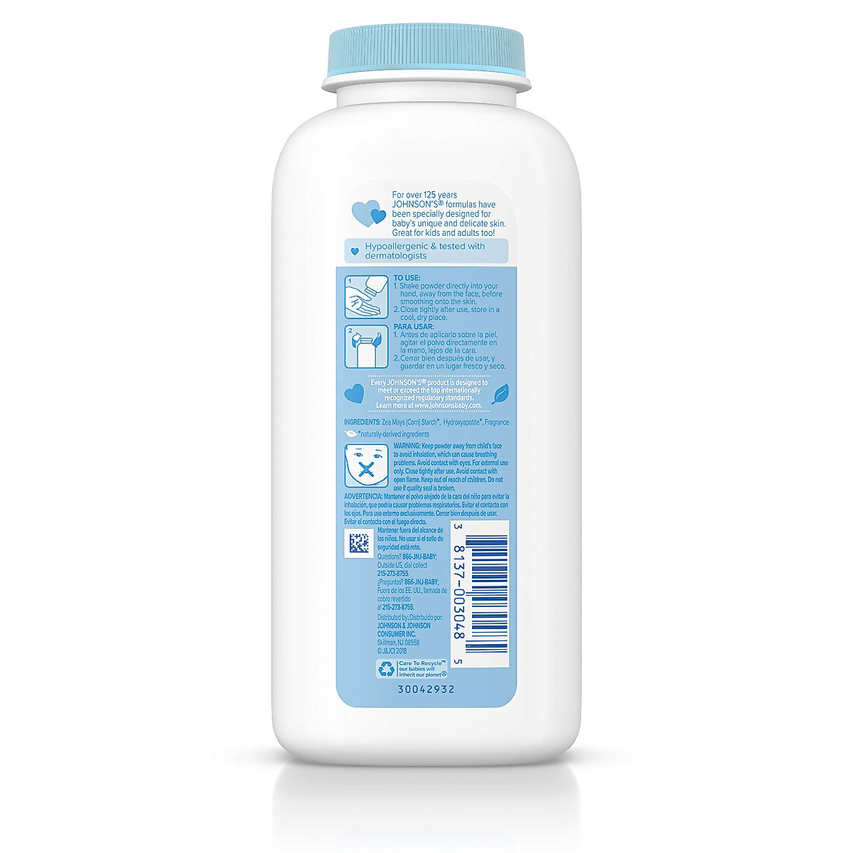 Johnson's Baby Powder with Naturally Derived Cornstarch Aloe & Vitamin E, Hypoallergenic, 9 oz