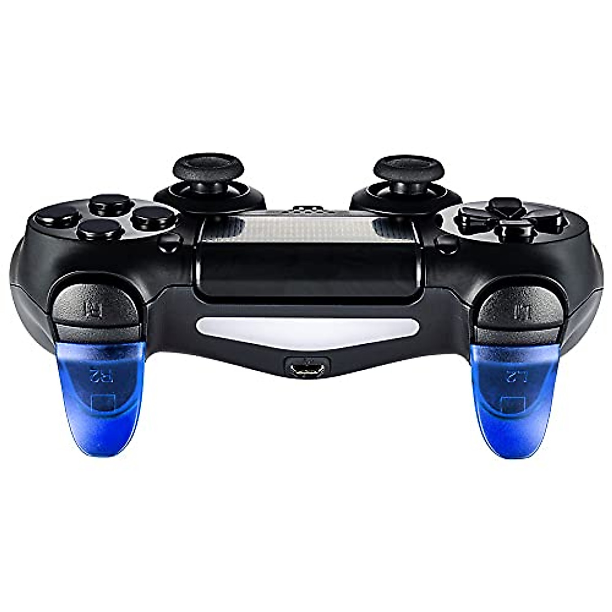 eXtremeRate Clear Blue 2 Pairs L2 R2 Buttons Extention Trigger for PS4 Controller, Game Improvement Adjusters Extenders for PS4 Controller JDM-030
