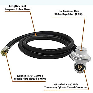 MCAMPAS 1LB Propane Regulator with 5FT Extension Hose X 3/8" Female Flare NUT for Outdoor Camper Grill Stove
