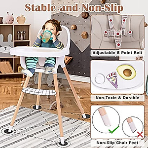 Baby High Chair, 3-in-1 Convertible Wooden High Chair with Adjustable Legs & Double Dishwasher Safe Tray, High Chairs for Babies and Toddlers, Made of Sleek Hardwood & Premium Leatherette