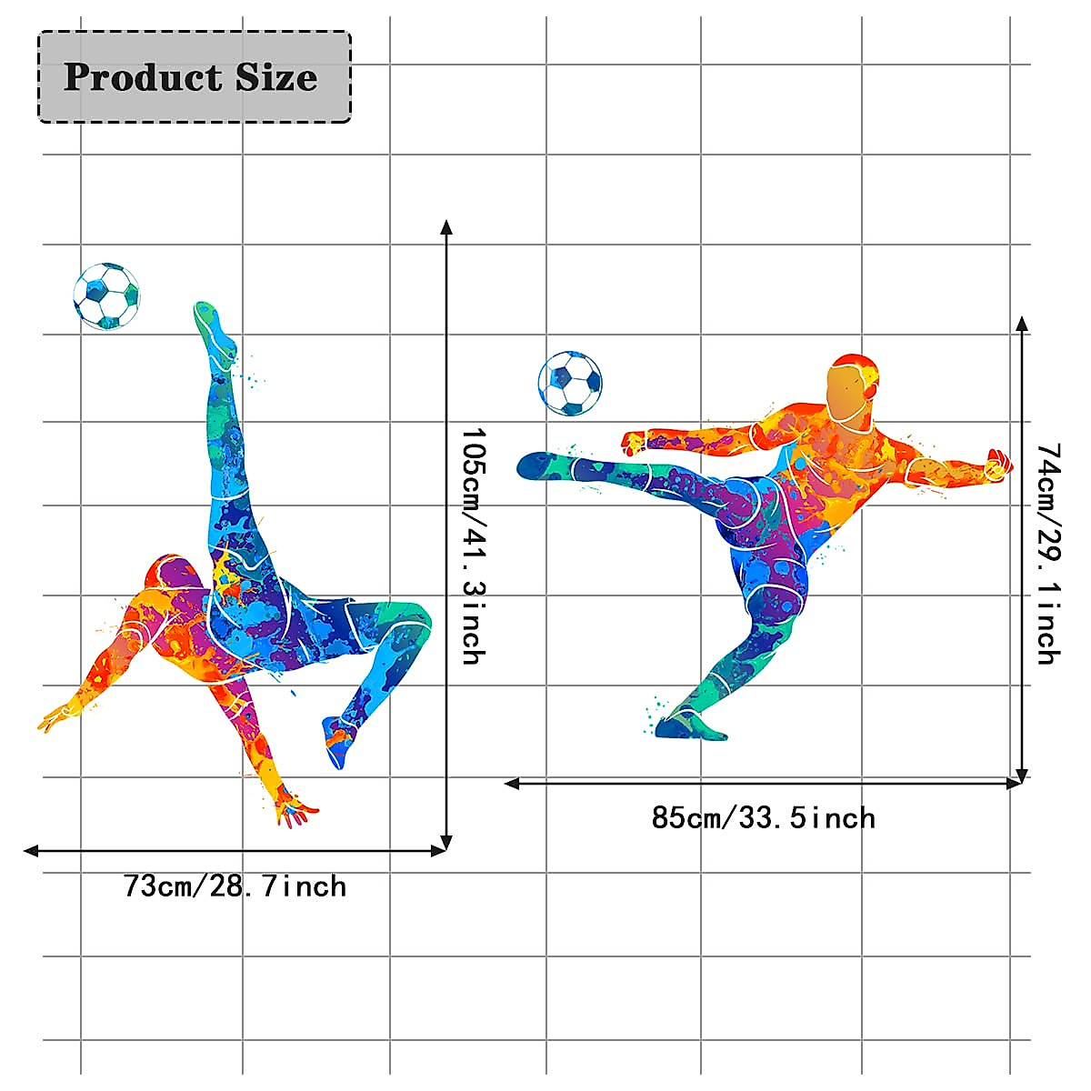 WOYINIS Colors Splash Soccer Players Wall Decal Creative Removable Football Players Silhouette Wall Stickers Peel and Stick Sports Wall Decal Art Murals for Boys Teens Room Nursery Playroom Wall Decor