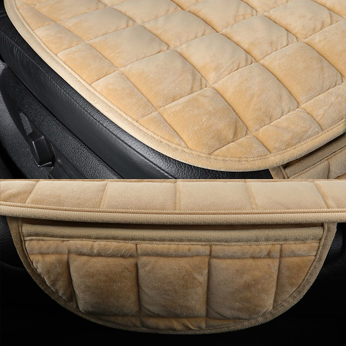 FIVAMI Car Seat Cushion with Storage Hanging Bag,Car Seat Protectors with Comfort Memory Foam Non Slip Bottom,Car Seat Cover for Cars, SUV & Truck,Auto Seat Cover Mat for Baby Child Car Seats (Beige)