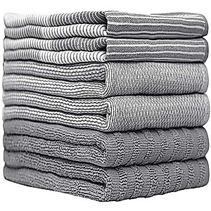 Premium Kitchen Towels (20”x 28”, 6 Pack) | Large Cotton Kitchen Hand Towels | Dish Towels | Flat & Terry Towel | Kitchen Towels | Highly Absorbent Tea Towels Set with Hanging Loop | Gray