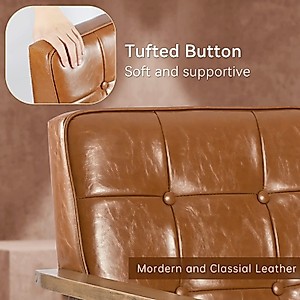 Okeysen Accent Chairs Set of 2 with Side Table, Mid Century Modern Accent Chair, Retro Wood and Leather Armchairs Side Chair, Lounge Reading Comfy Arm Chair for Living Room, Bedroom, Office（Brown