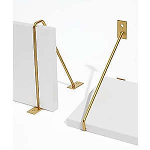 Godimerhea White Floating Shelves for Wall, Set of 2 Wall Mounted Hanging Wood Shelf with Gold Brackets, Modern Luxury Decorative Organizers Storage Shelves for Bathroom, Living Room, Bedroom