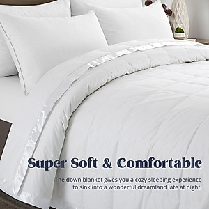 puredown® Blankets Queen Size - Soft Lightweight Down Blanket for All Seasons, Cozy Warm Luxury Bed Blanket with Satin Trim, Cotton Cover, White (90"X90")