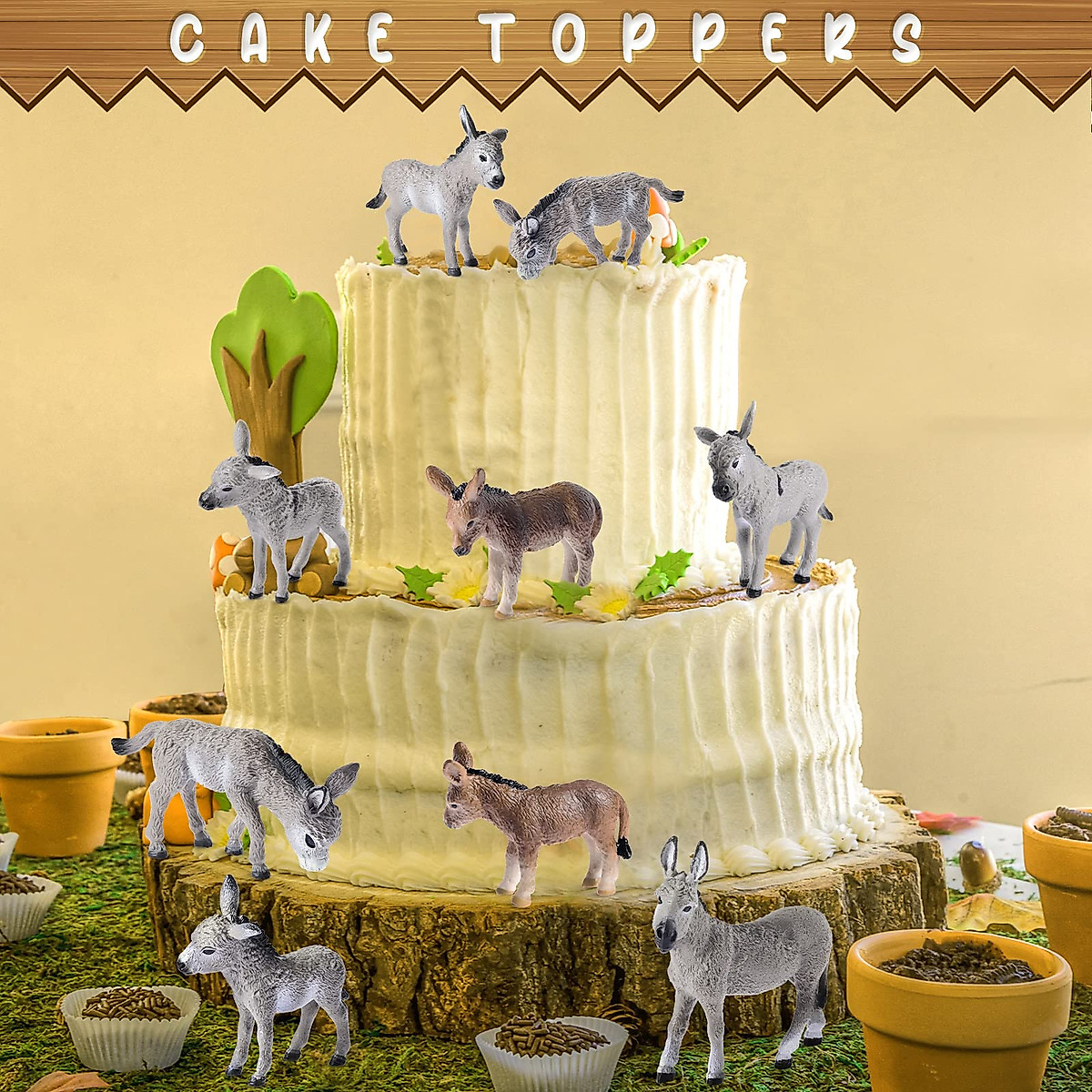 9 Pcs Donkey Figurine Miniature Toy Donkey Small Plastic Animal Figurine Party Favors Realistic Farm Toys Simulated Model Little Preschool Toy Figure Playset Cake Topper for Collection Birthday Gifts