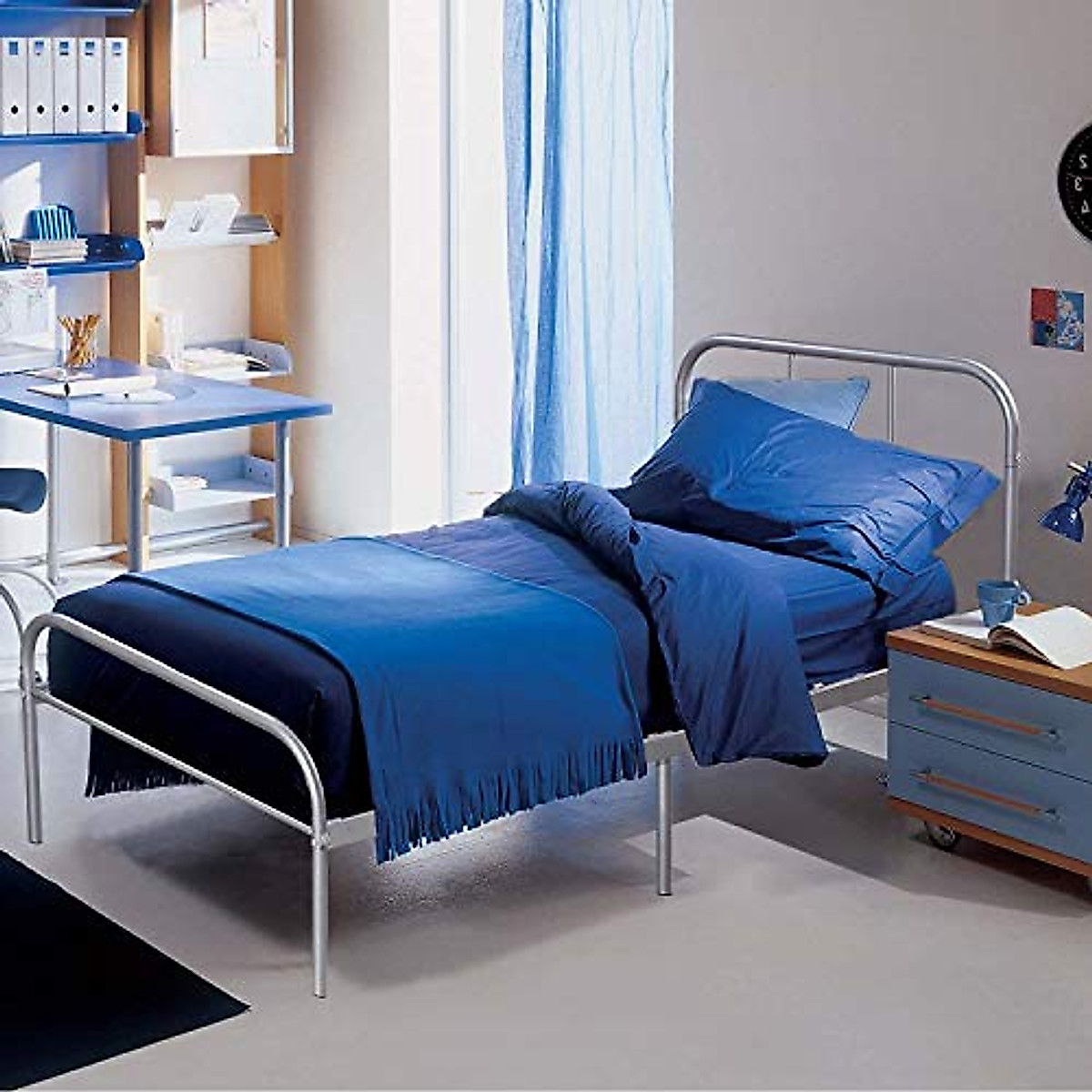 Voilamart Twin Bed with Storage,Twin Metal Bed Frame with Headboard and Footboard, Silver Grey Metal Platform Bed Frame No Box Spring Needed,Twin Bed Frames for Kids