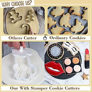 Flycalf Makeup Cookie Cutters Beauty with 3D Stamper Foundation Biscuit Cutter Baking PLA Accessories Cutter Molds Decorative Party Kitchen Cake Supplies