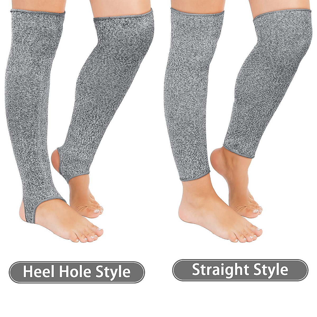 Zhanmai Cut Resistant Leg Sleeves Bite-Proof Protective Leg Sleeves for Welding, Lawn Mowing Guard Safety (Gray, Heel Hole Style)