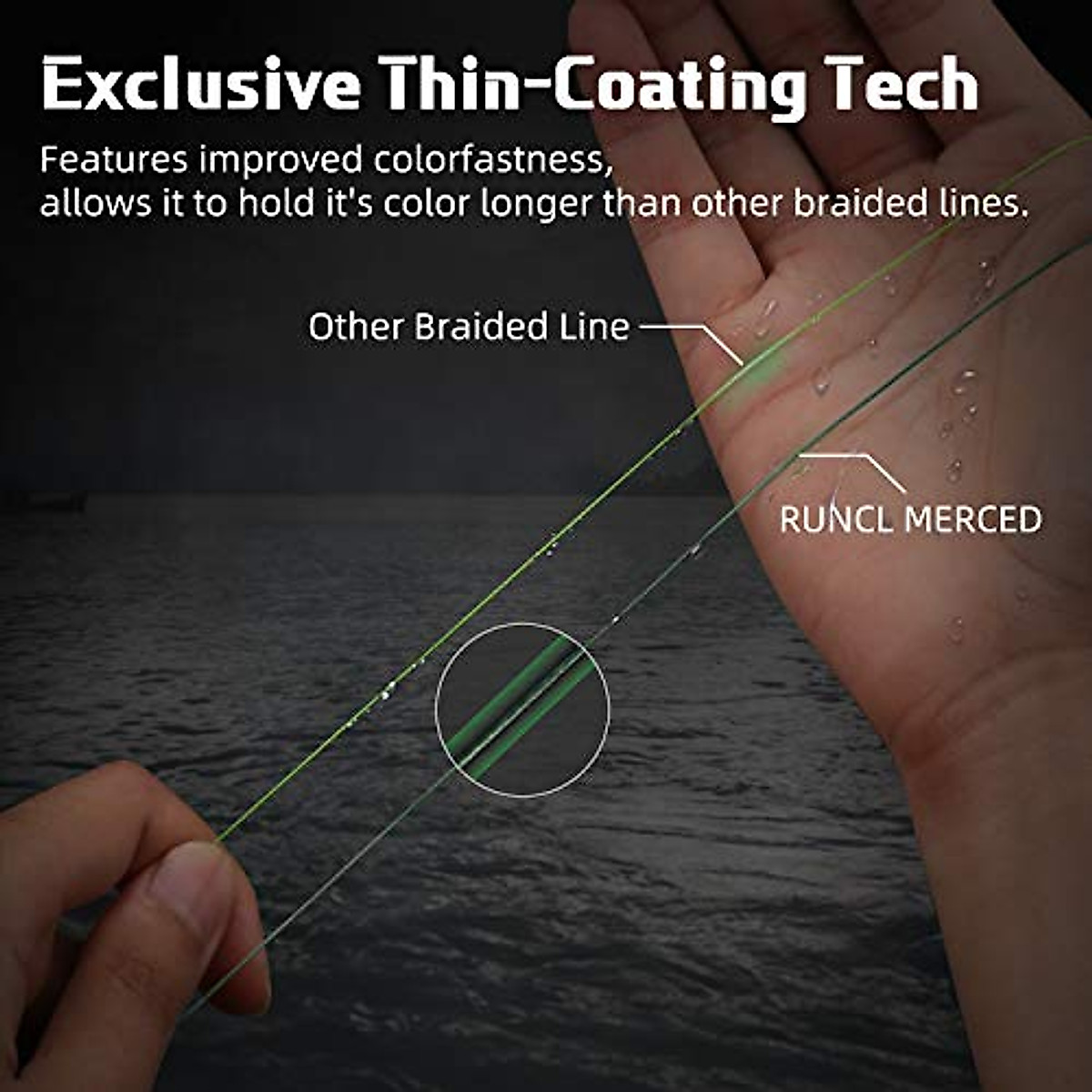 RUNCL Braided Fishing Line Merced, 8 Strands Braided Line - Proprietary Weaving Tech, Thin-Coating Tech, Stronger, Smoother - Fishing Line fr Freshwater Saltwater (Moss Green, 200LB(90.7kgs), 1000yds)