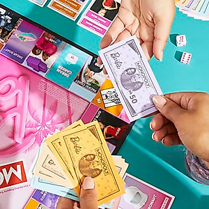 Monopoly: Barbie Edition Board Game, Ages 8+, 2-6 Players, Fun Family Games for Kids and Adults, with 6 Barbie-Themed Pink Zinc Tokens, Kids Gifts