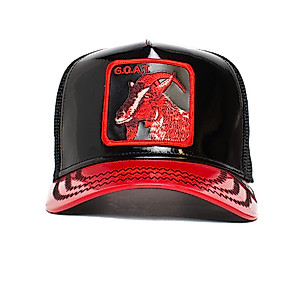 Goorin Bros. The Farm Unisex High Shine Faux Leather Adjustable Snapback Trucker Hat, Black (Goaty McGoatFace), One Size