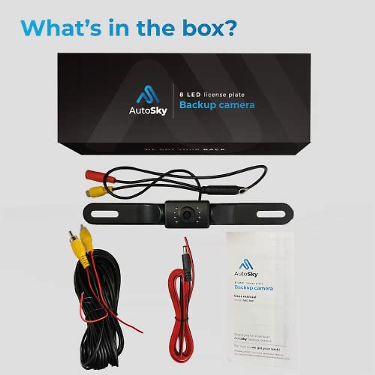 AutoSky Newest HD Back up Camera, 8 LED License Plate Reverse Camera - Back up Camera for Cars, Trucks, Pickups, SUVs or RVs - Easy Installation, Waterproof