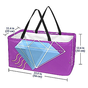 KQNZT Reusable Grocery Bags, Heavy Duty Reusable Shopping Bags, Large Tote Bags with Long Handles and Reinforced Bottom, Purple Blue Diamond
