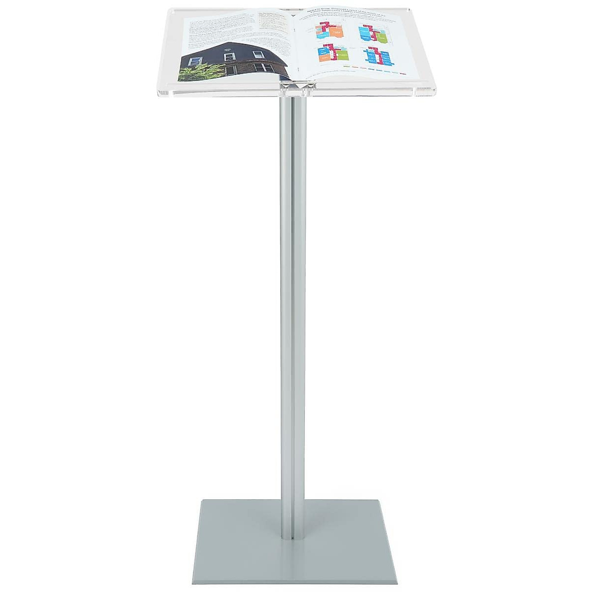 Displays2go CLRLECBNDS Floor Standing Speaking Podium, Slanted Top, Quick Assembly, Silver