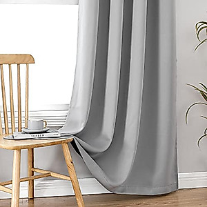 ChrisDowa 100% Blackout Curtains for Bedroom with Black Liner, 2 Thick Layers Total Blackout Thermal Insulated Grommet Window Curtains 63 Inch Length 2 Panels Set (Light Grey, 42 x 63 Inch)
