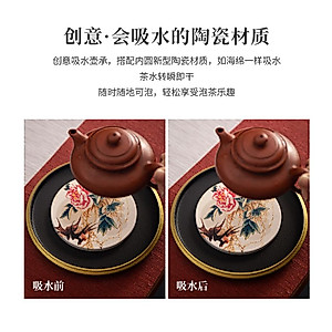 Ceramic Dry Foam Tray, Large disc Pot Bearing Kung Fu Tea Tray. Size 6.4 * 6.4 * 0.4 inches (A1)