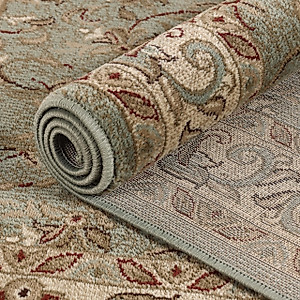 Superior Indoor Runner Rug, Jute Backed Rugs for Bedroom, Living/Dining Room, Office, Entryway, Hallway, Kitchen, Traditional Floral Scroll Floor Decor, Heritage Collection, Green, 2' x 11'