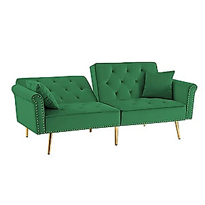 Utrend 76.7" Velvet Futon Tufted Sofa Bed,Convertible Sofa Bed with Metal Legs, couches for Apartment Office Bed Room Living Small Splitback Sofa