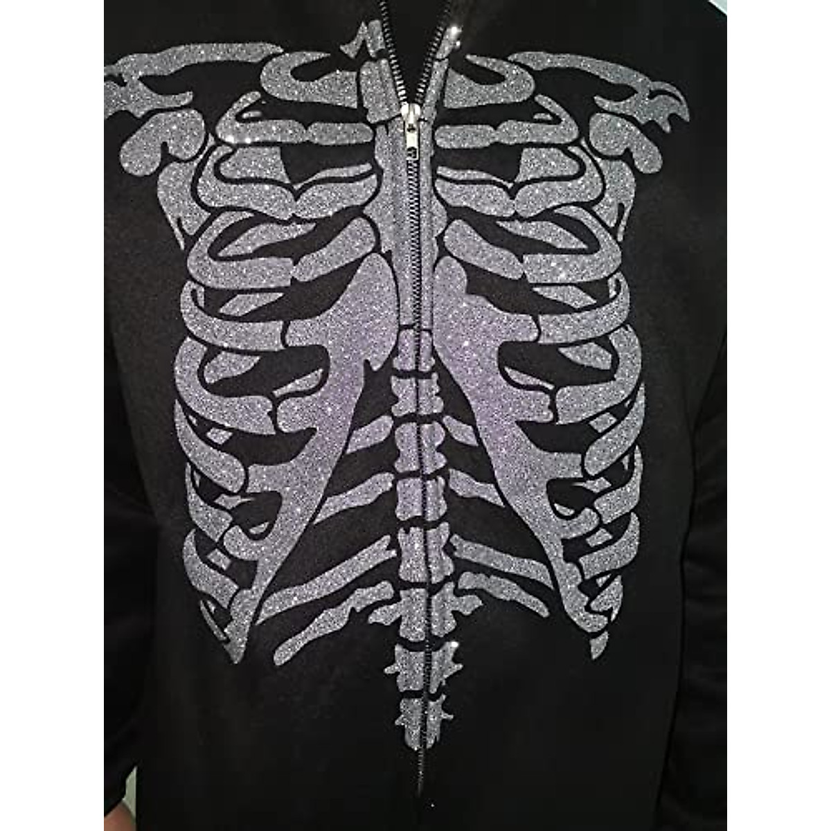 Lokkcy Y2K Rhinestone Skeleton Hoodie 2022 for Men Women, Skull Sweater Print Long Sleeve Zip Up Spider Hoodies-M