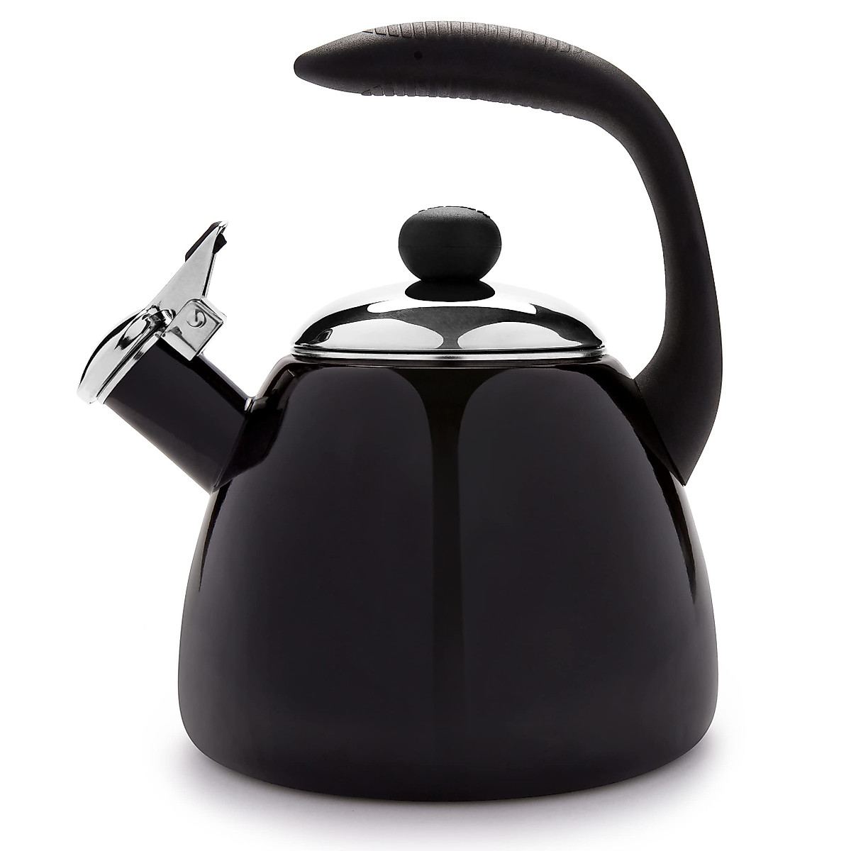 Farberware Bella Water Kettle, Whistling Tea Pot, Works For All Stovetops, Porcelain Enamel on Carbon Steel, BPA-Free, Rust-Proof, Stay Cool Handle, 2.5qt (10 Cups) Capacity (Black)