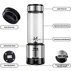 GOLDFOX Portable Blender, USB Rechargeable Personal Blender for Shakes and Smoothies, 15oz Detachable Portable Juicer Cup Small Fruit Juice Mixer for Travel, Gym, Office, etc. (with Brush)