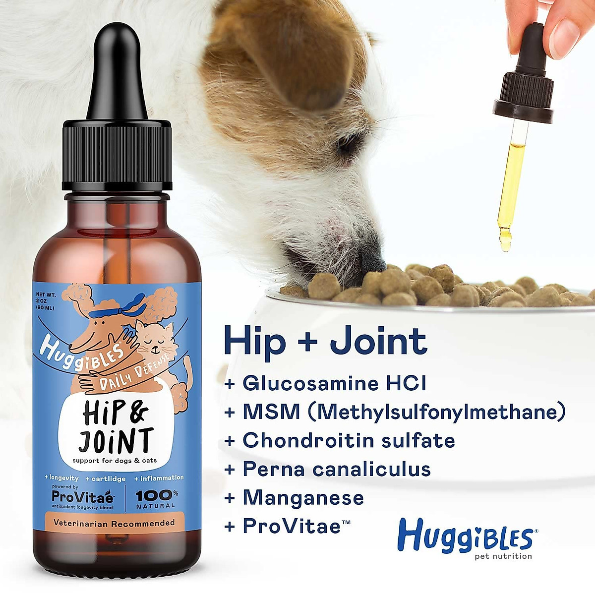 HUGGIBLES Stress & Anxiety and Hip & Joint Liquid Bundle for Dogs & Cats, for Calming Anxiety and Stress, Mobility Support, Promotes Longevity