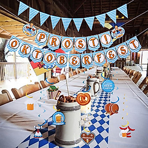Oktoberfest Party Decorations 53Pcs Blue White Yellow Balloons, Bavarian Flag Pennant Banner, Prost Oktoberfest Banner, Hanging Swirl Streamer, German Oktoberfest Beer Festival Birthday Supplies