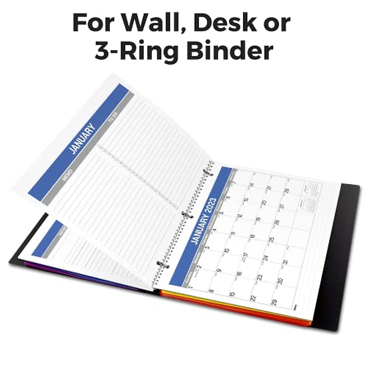 Dunwell Small Wall Calendar 2023-2024 - (Blue, 8.5x11"), Use Now to June 2024, Monthly Calendar for Notebook, Three Hole Punched, Use with Binder Folder, Desk or Wall, or Desktop Calendar 2023 2024