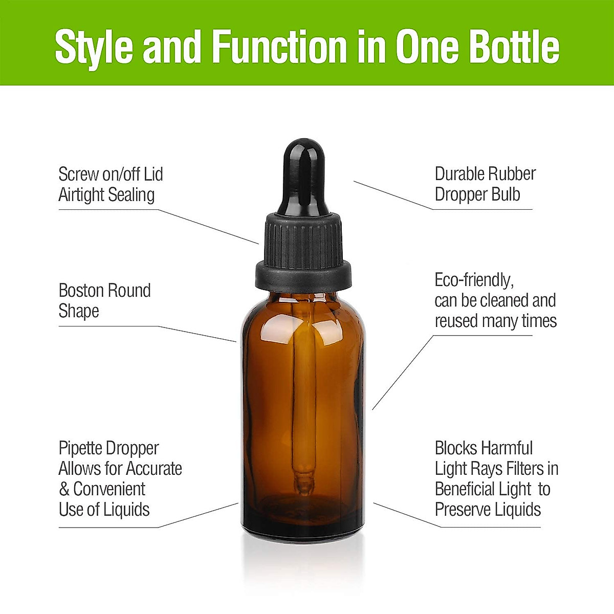 Amber Glass Dropper Bottle with Glass Pipette, 6 X 10ml Glass Eye Dropper Bottles Refillable for Essential Oil Aromatherapy Blends