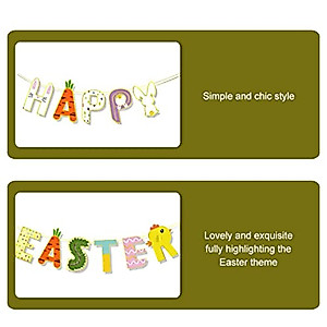 ABOOFAN 1 Set Happy Easter Banner Bunny Sign Rustic Bunting Garland Easter Hanging Ornaments for Easter Theme Party Wall Decorations