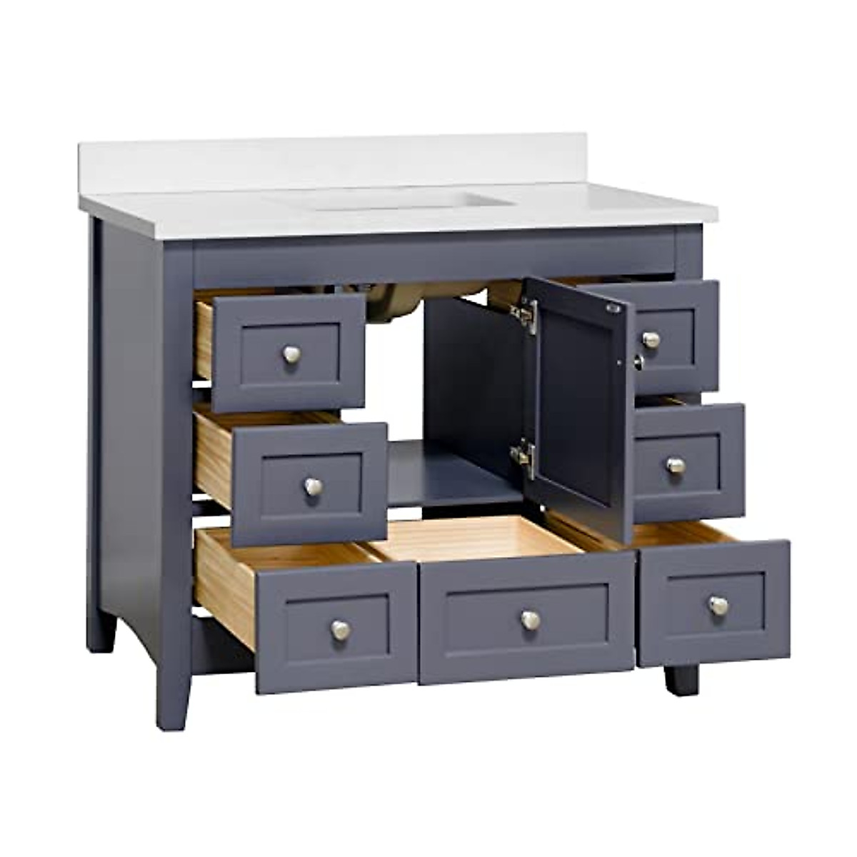 Abbey 42-inch Bathroom Vanity (Quartz/Marine Gray): Includes Marine Gray Cabinet with Stunning Quartz Countertop and White Ceramic Sink