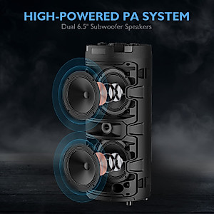 EARISE M62 Portable Bluetooth PA Speaker, Dual 6.5" Rechargeable Indoor/Outdoor Bluetooth Karaoke Audio System, TWS, Party Lights, LED Display, FM/AUX/MP3/USB/SD/TF