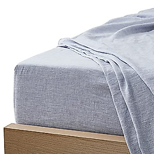 Berklan Linen Sheets King 100% French Natural Linen with Stone Washed 16 Inch Deep Pocket Organic Linen Sheets 200GSM Ultra Breathable(1 Flat 1 Fitted Sheet and 2 Pillowcases Blue King)