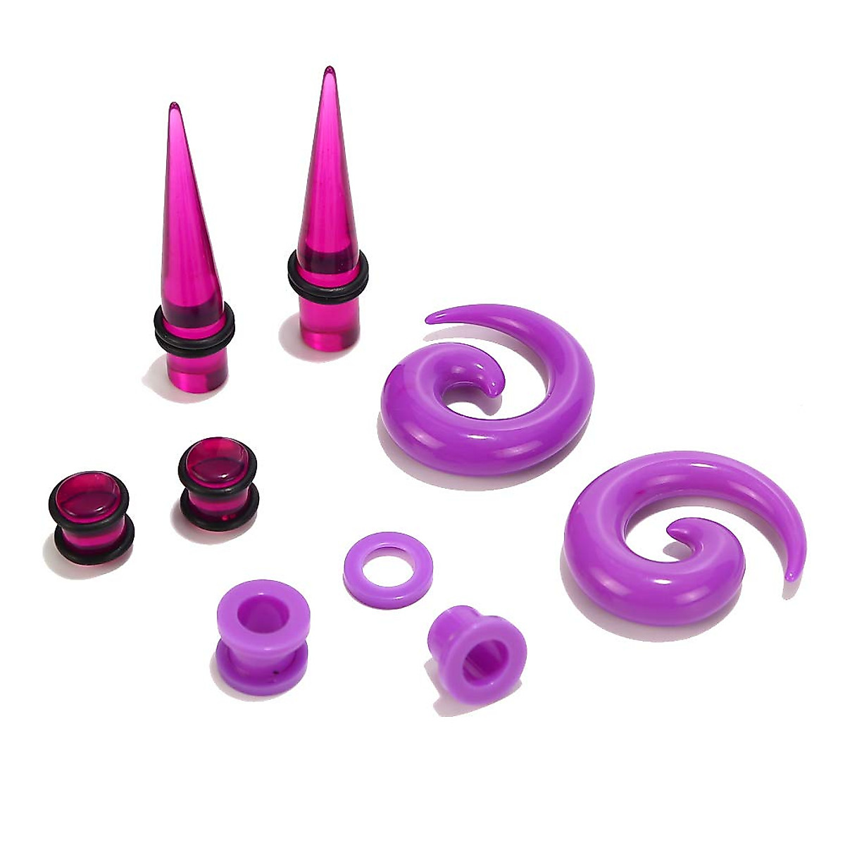 NASAMA 64Pcs Acrylic Gauge Kit Spiral Tapers Tunnels Plugs 14G-00G Ear Gauge Stretching Kit (Purple)