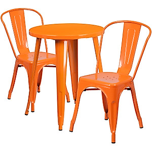 Flash Furniture Commercial Grade 24" Round Orange Metal Indoor-Outdoor Table Set with 2 Cafe Chairs
