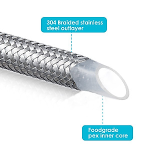 20 FT Premium Stainless Steel Braided Ice Maker Water Hose + 1/4 In O.D. 25 FT Water Tubing with Feed Water Adapter and Quick Fittings for RO Filter System,Refrigerator,Ice Maker