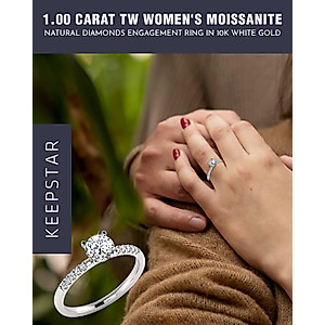 1.00 Carat TW Women's Moissanite and Natural Diamonds Engagement Ring in 10k White Gold, Size 9