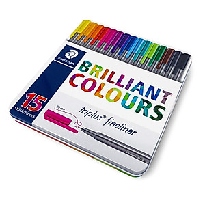 Staedtler Triplus Fineliner Pens - Metal Gift Tin of 15 Brilliant Colours - 0.3mm