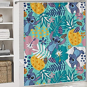 fmsnupz Cartoon Shower Curtain 4PCS Set, Cute Bathroom Decor with Non-Slip Rugs, Toilet Lid Cover and Bath Mat, Waterproof Fabric Shower Curtains with 12 Hooks, 70.8"x70.8"