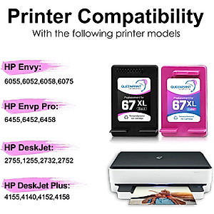 for hp 67 Ink cartridges XL QUEENPRINT for hp67 Ink Cartridge 67XL 67 XL Black/Color Combo Pack for Envy 6055e 6055 6052 6075 Envy Pro 6455e 6455 6475 6452 6458 DeskJet 4155 2755e 2755 4052