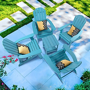 hOmeQomi Adirondack Chairs Set of 2, All Weather Resistant Plastic Chairs with Cup Holder, 5 Easy Steps to Install, Outdoor Chairs for Patio, Garden, Backyard Deck, Lawn, Fire Pit - Lake Blue