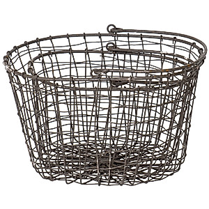 Red Co. All-Purpose Country Rustic Small Basket Display Bin, Gray Iron Metal Wire with Wooden Handle, Set of 2- Large- 10 Inches and Small- 8.75 Inches