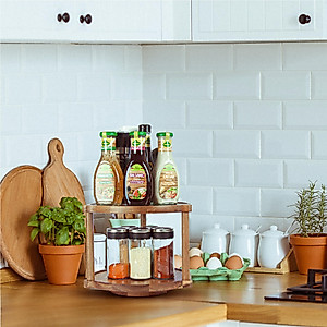 YONNERY Acacia Wood Lazy Susan Spice Rack – 10 Inch 2-Tier Turntable Organizer – Elegant Solution for Kitchen and Bathroom