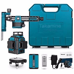Takamine 3x360° 12 Lines Self Leveling Green Laser Level, 3D Cross Line for Construction/Picture Hanging with Removable Li-ion Battery, Remote Controller, Magnetic Rotating Stand and Hard Case
