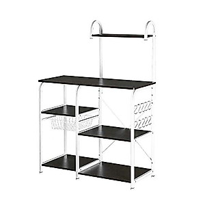 3061 – Brown/White - 35"x16"x52" Oven Stand Storage Shelves Kitchen Rack – QQ09